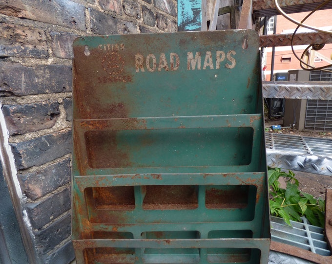 Vintage Map Rack Store Gas Station Display Metal Cities Service Citgo ...