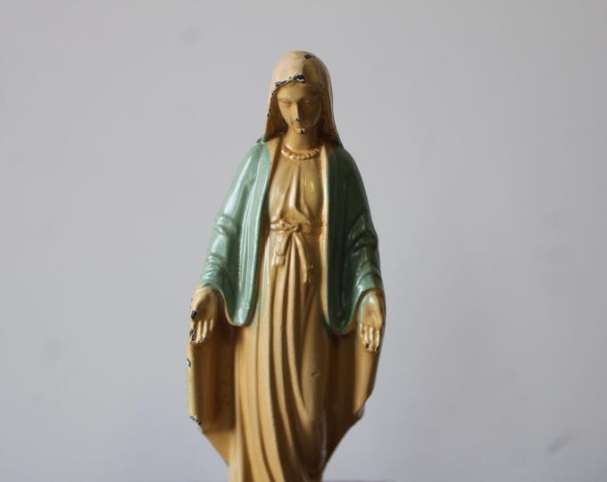 Vintage Cast Metal Religious Statue Blessed Mother Mary Small Statuary ...