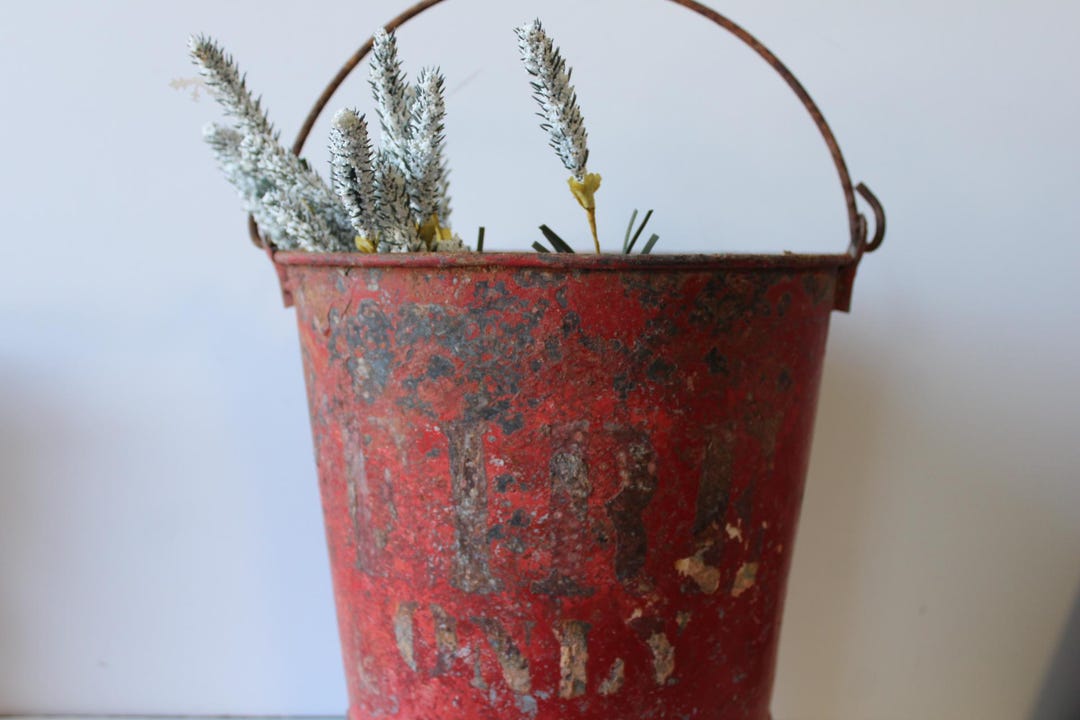 Vintage Red Fire Bucket: Rustic Fireman Decor, Rusty Patina - Etsy