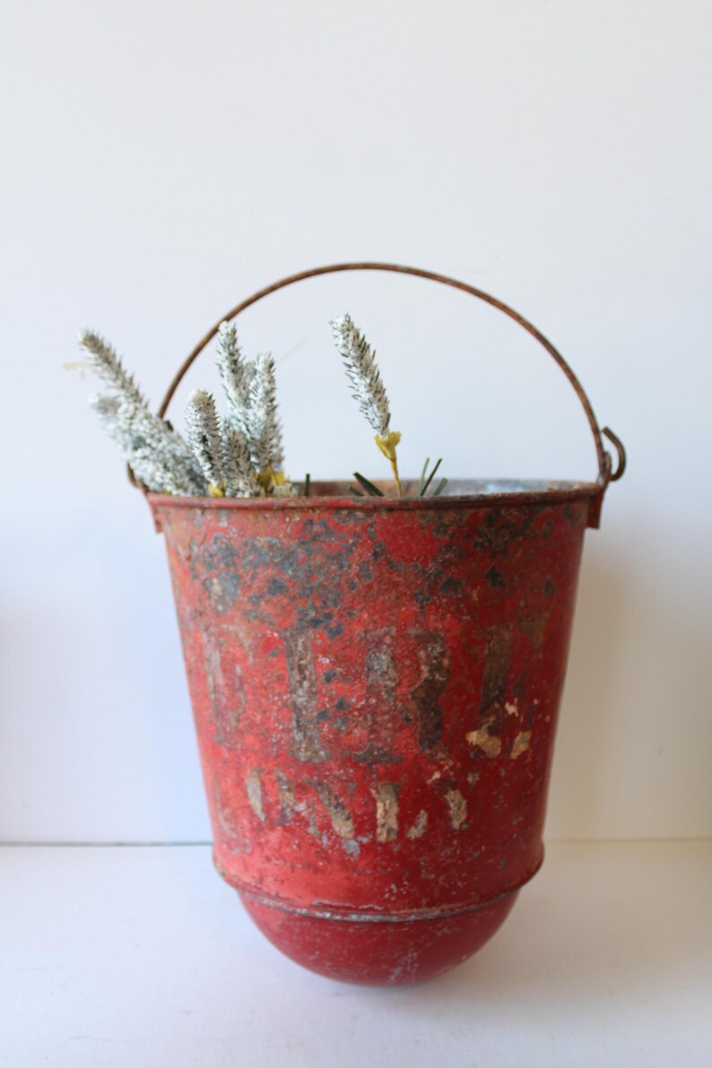 Vintage Red Fire Bucket: Rustic Fireman Decor, Rusty Patina - Etsy