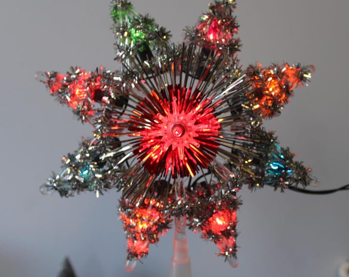Vintage Christmas Tree Topper Light up Star Silver Tinsel Holiday Decor ...