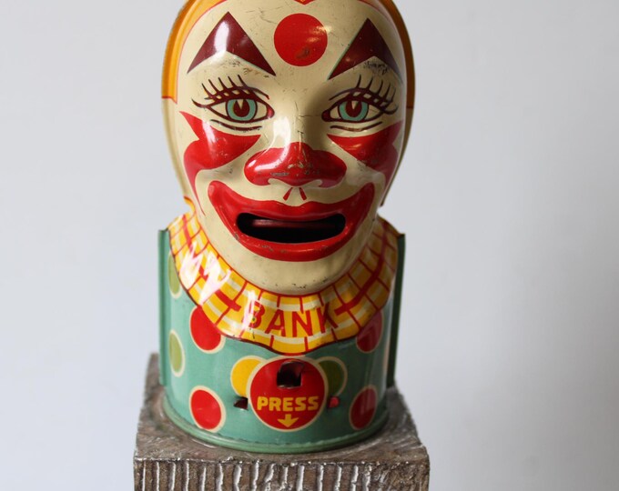 Vintage Tin Litho Mechanical Clown Bank J Chein Creepy Circus Coin Bank ...