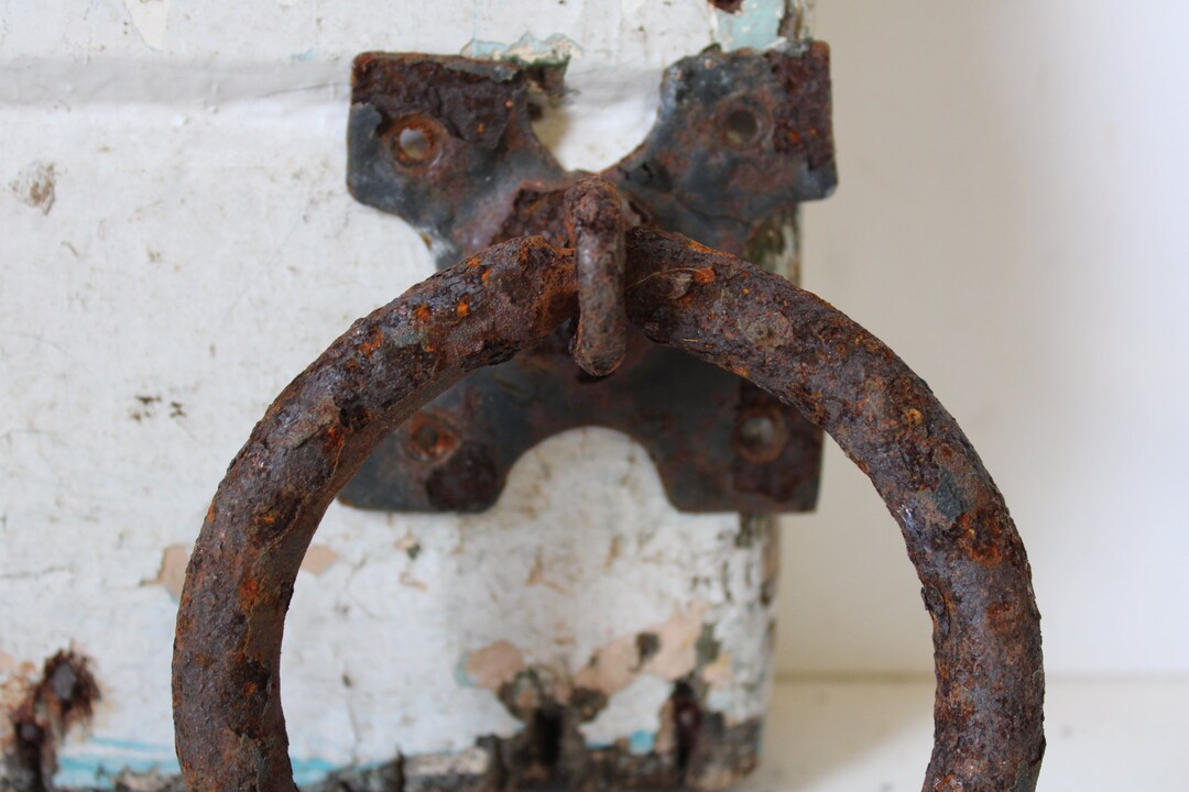 Large Vintage Handle Door Gate Cast Iron Ring Pull Applique Rusty ...