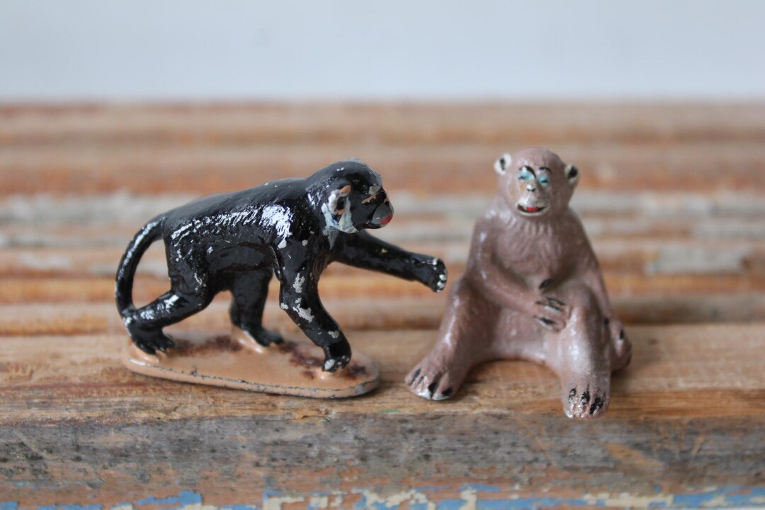Two Vintage Miniature Metal Monkeys Apes Painted Zoo Animal Toy - Etsy