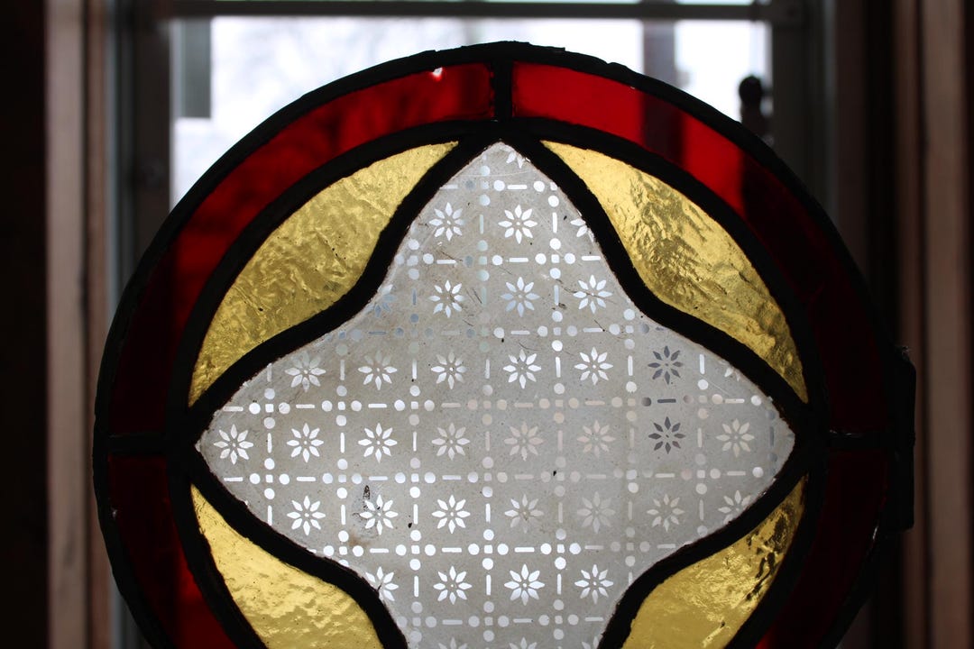 Antique Stained Glass Window Panel Round Circle Architectural Salvage ...