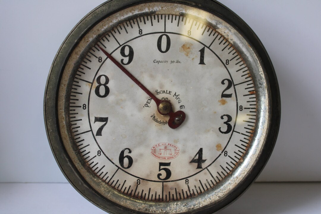 Vintage Hanging Scale Face Double Sided W/ Glass 30 Lb. Penn Scale Feed ...