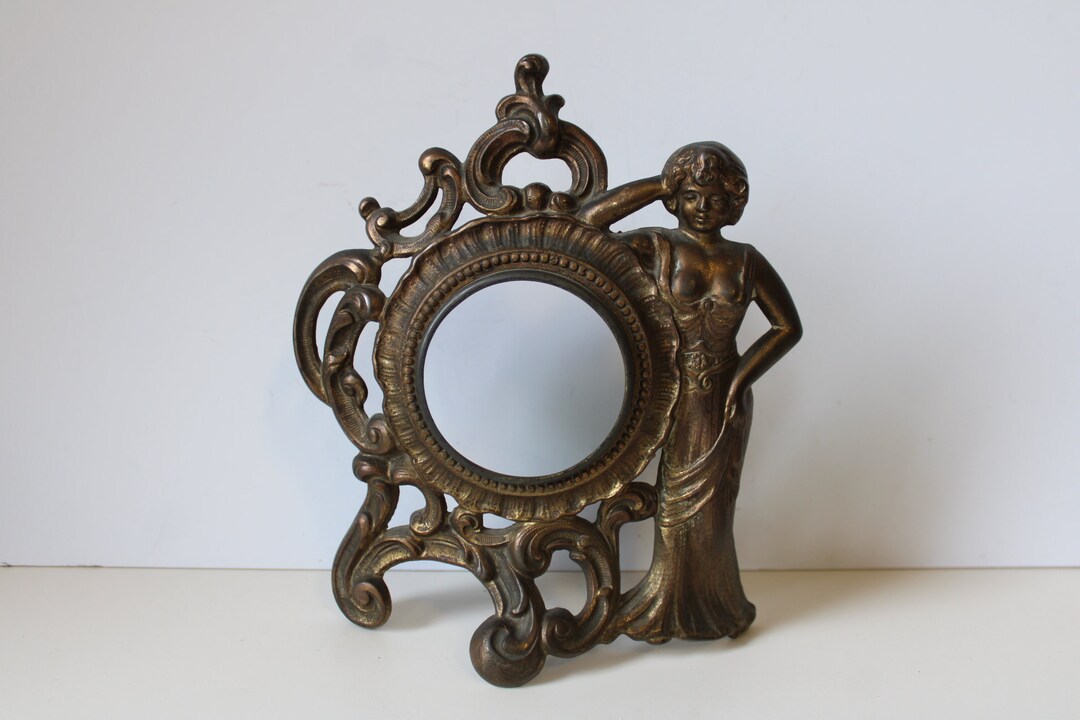 Antique Clock Frame Figural Sexy Woman Aged Gold Art Nouveau Deco ...