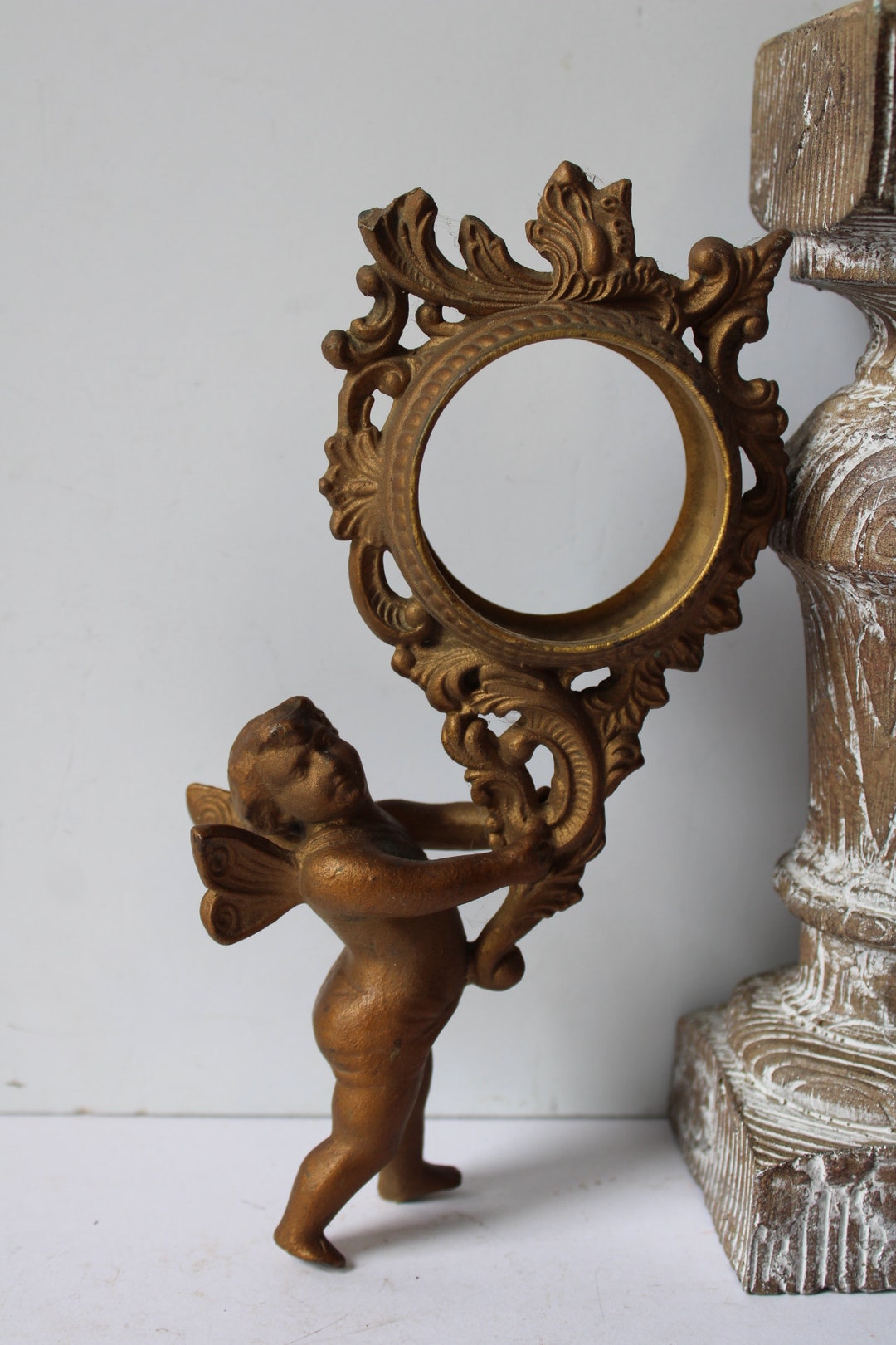 Antique Clock Frame Figural Cherub Child Fairy Aged Gold Art Nouveau ...