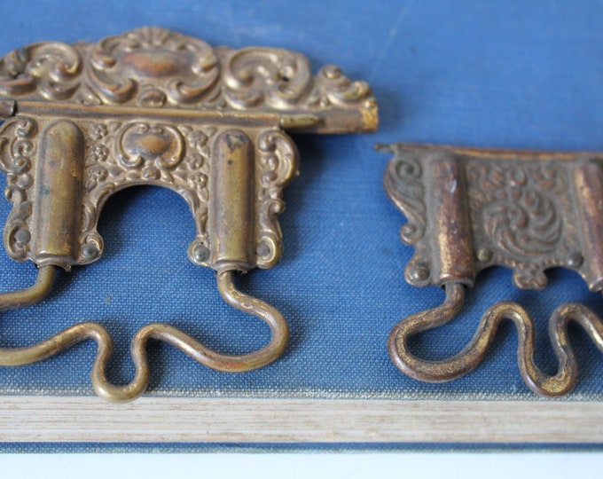 Two Antique Book Album Cover Latches Brackets Brass Ornate Decorative ...