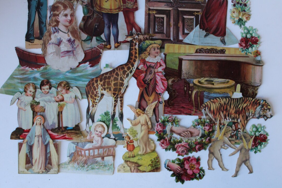 Lot Antique Paper Ephemera Die Cuts Advertising Religious Animals ...
