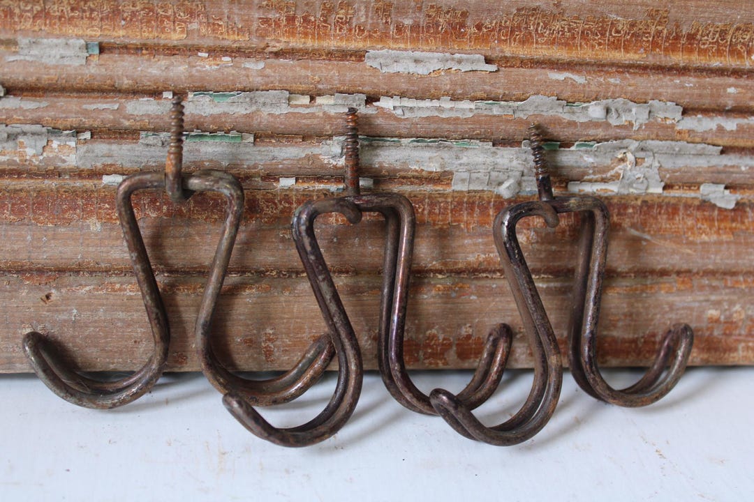 Three Vintage Ceiling Hooks Wire Hanger Horse Tack Coat Rack Light ...