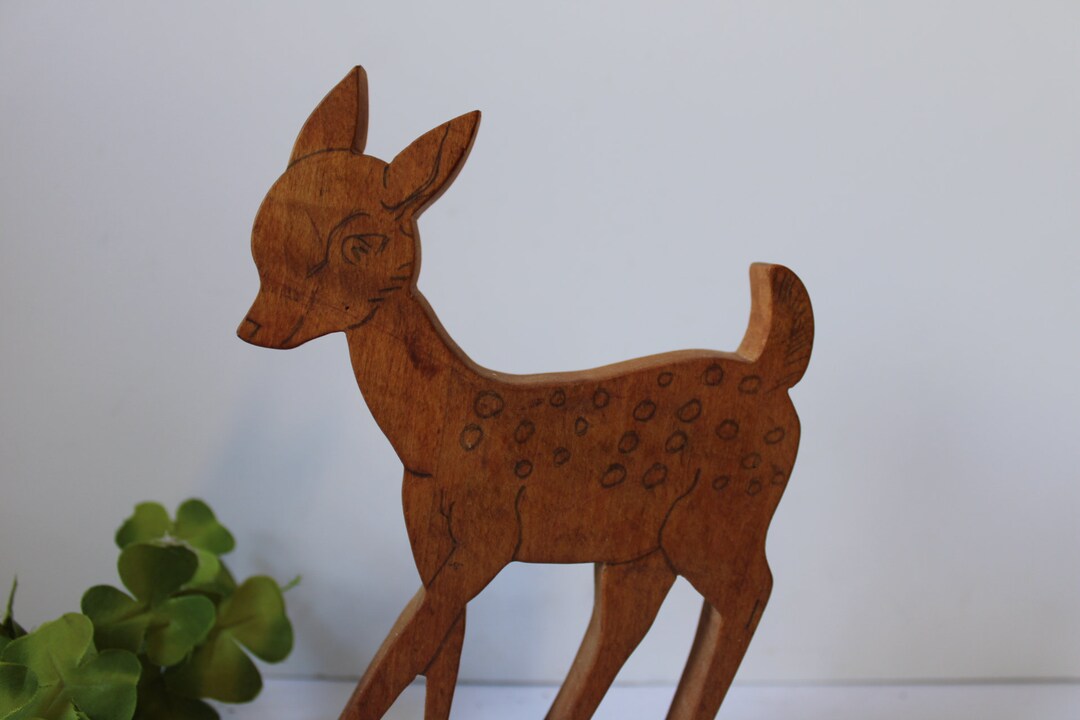 Vintage Handmade Wood Deer Fawn Silhouette Woodland Folk Art Figure ...