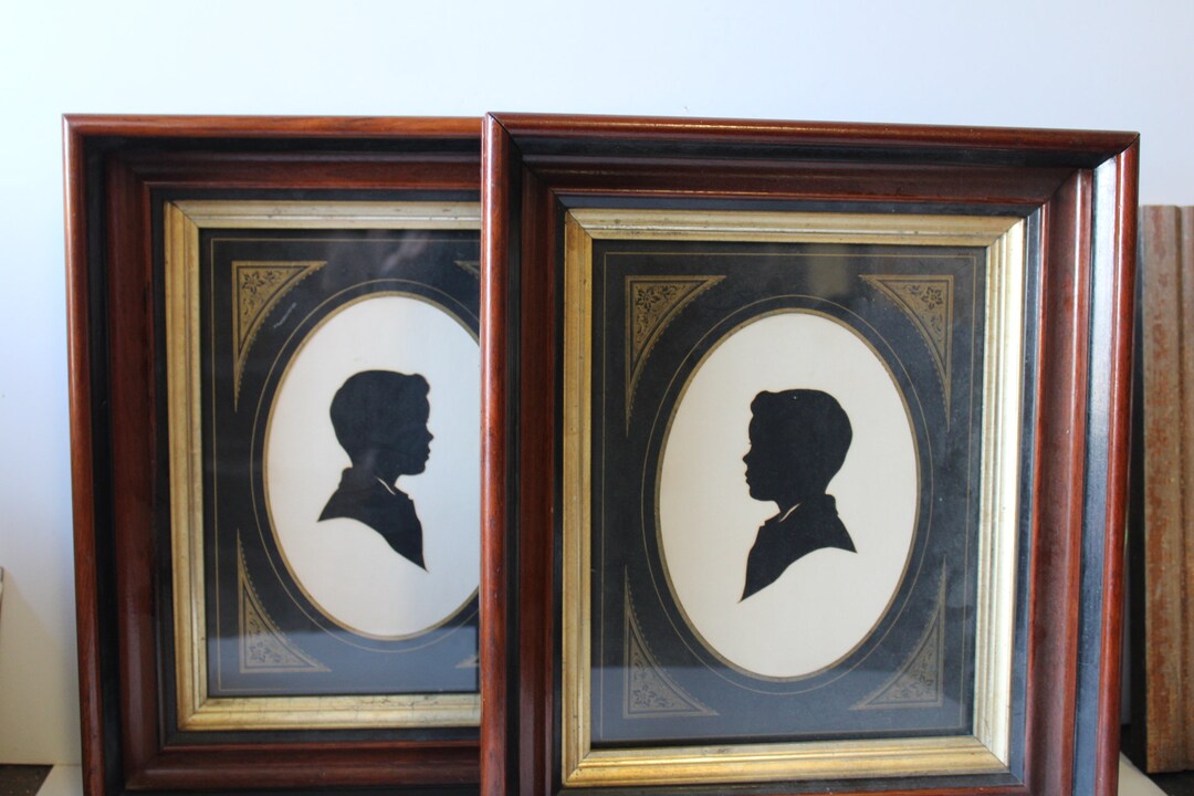 Two Antique Framed Silhouettes Portraits Wood Picture Frame Wall Decor ...