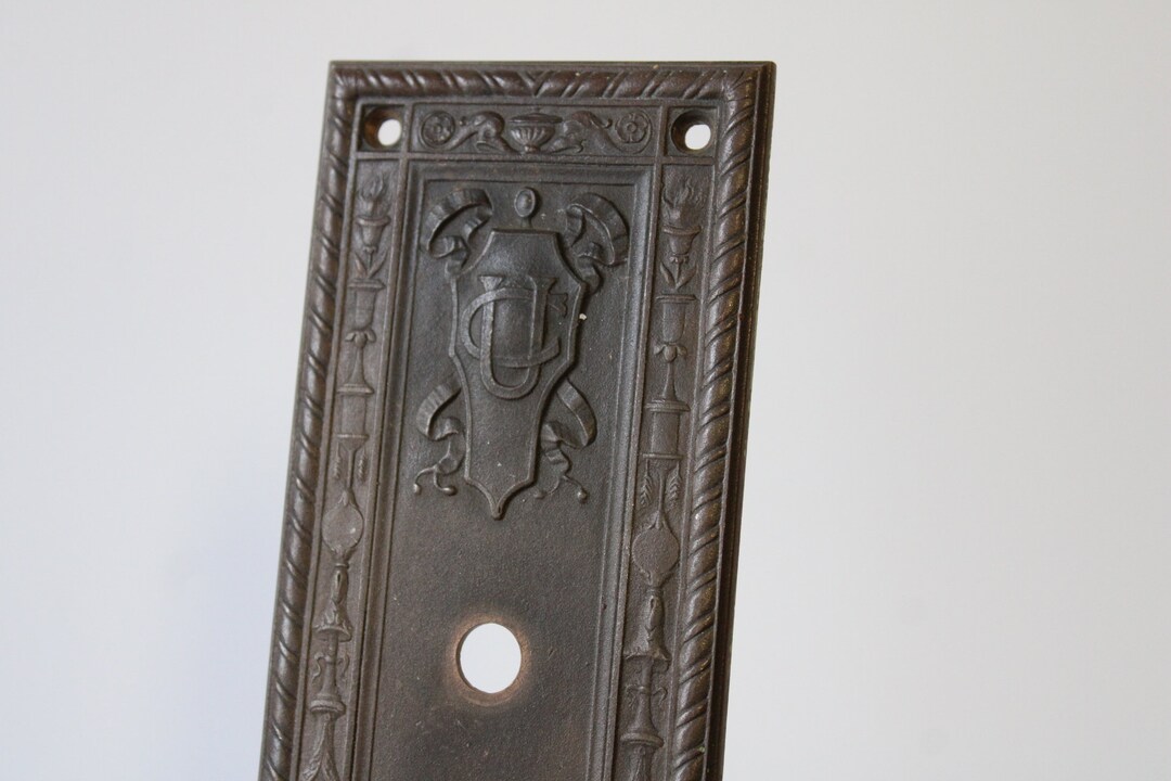 Antique Bronze Door Plate CU Emblem YALE Escutcheon Victorian ...