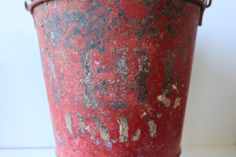 Vintage Red Fire Bucket: Rustic Fireman Decor, Rusty Patina - Etsy