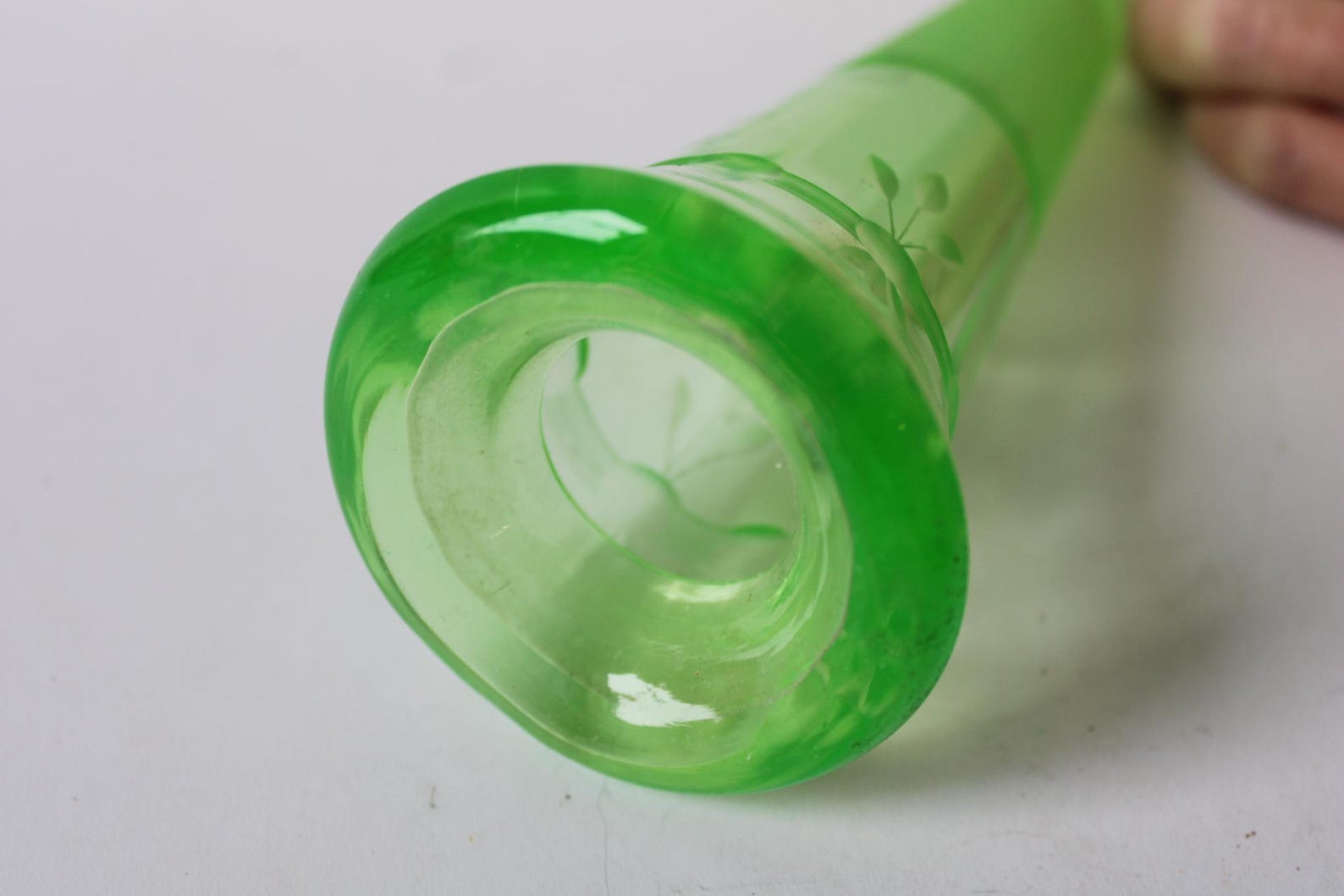 Antique Green Vaseline Etched Glass Car Hearse Funeral Bud Vase - Etsy