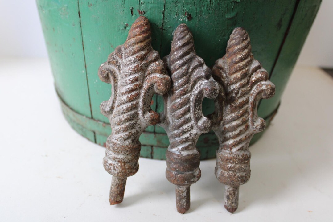 Three Antique Fence Post Finials Iron Spiral Gothic Garden Home ...