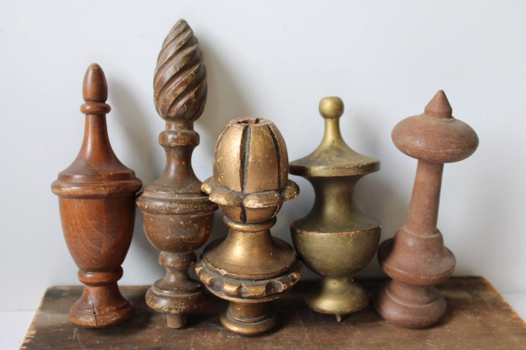 Five Vintage Wood Finials Antique Post Topper Architectural Salvage ...