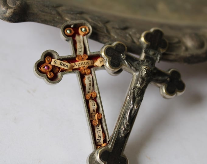 Antique Crucifix Pendant W/ Holy Relics Inside Cross Reliquary Agnus ...