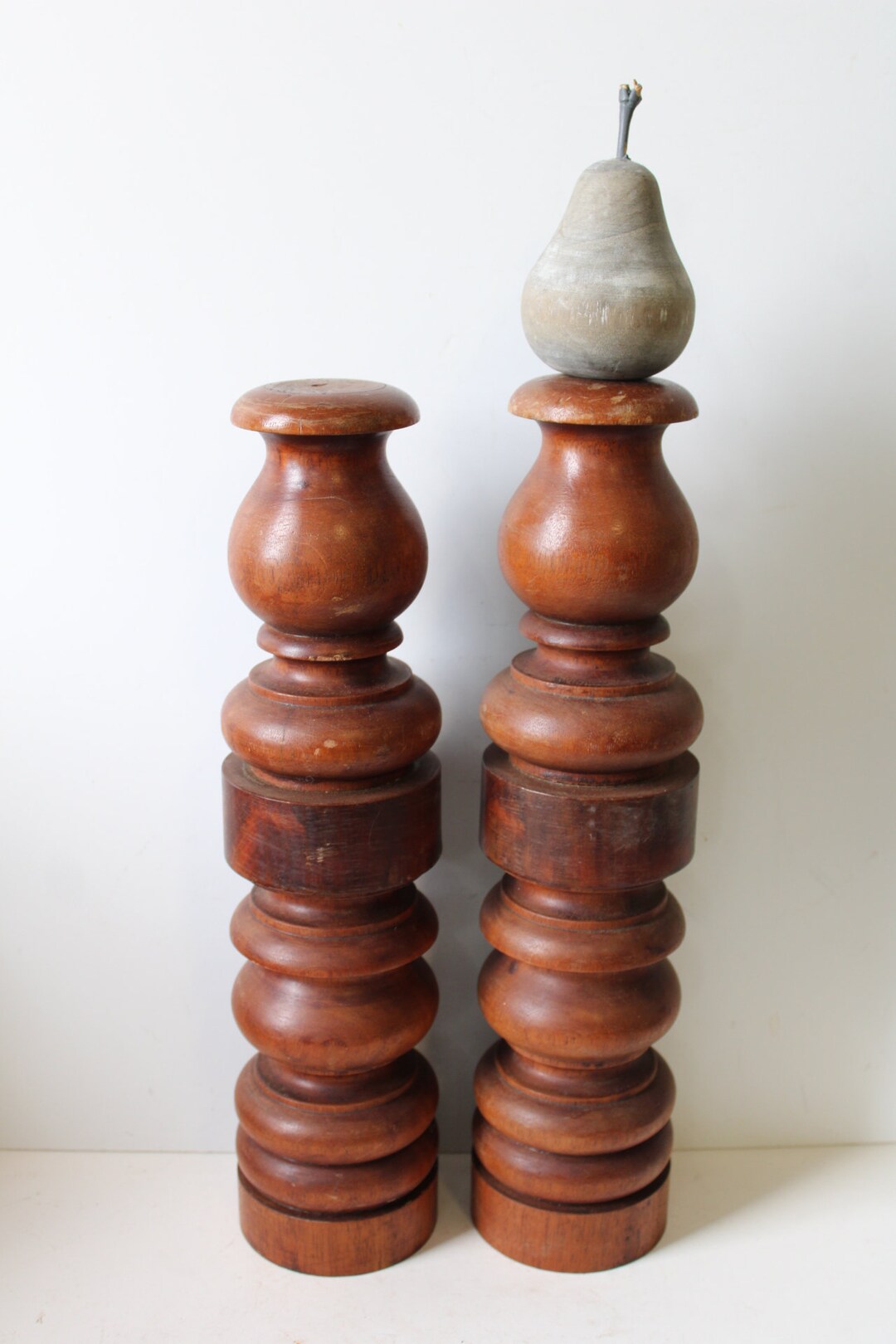 Two Antique Wood Finials Large Post Architectural Salvage Ornamental ...