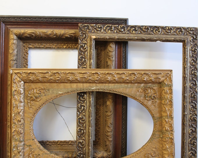 Three Large Antique Frames Wood Picture Frame Ornate Oval Gold Silver ...