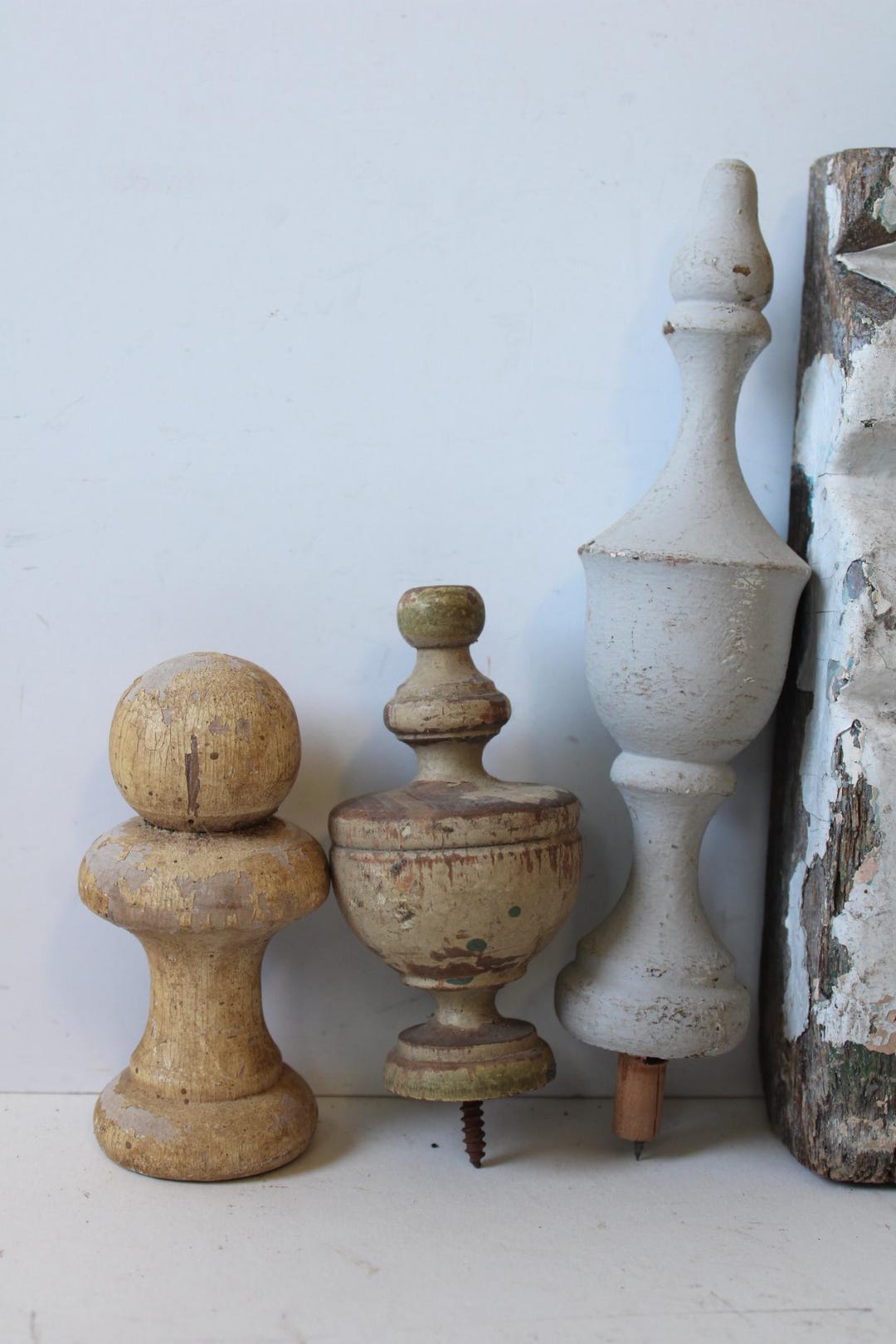 Three Vintage Finials Wood Variety Post Topper Architectural Salvage ...