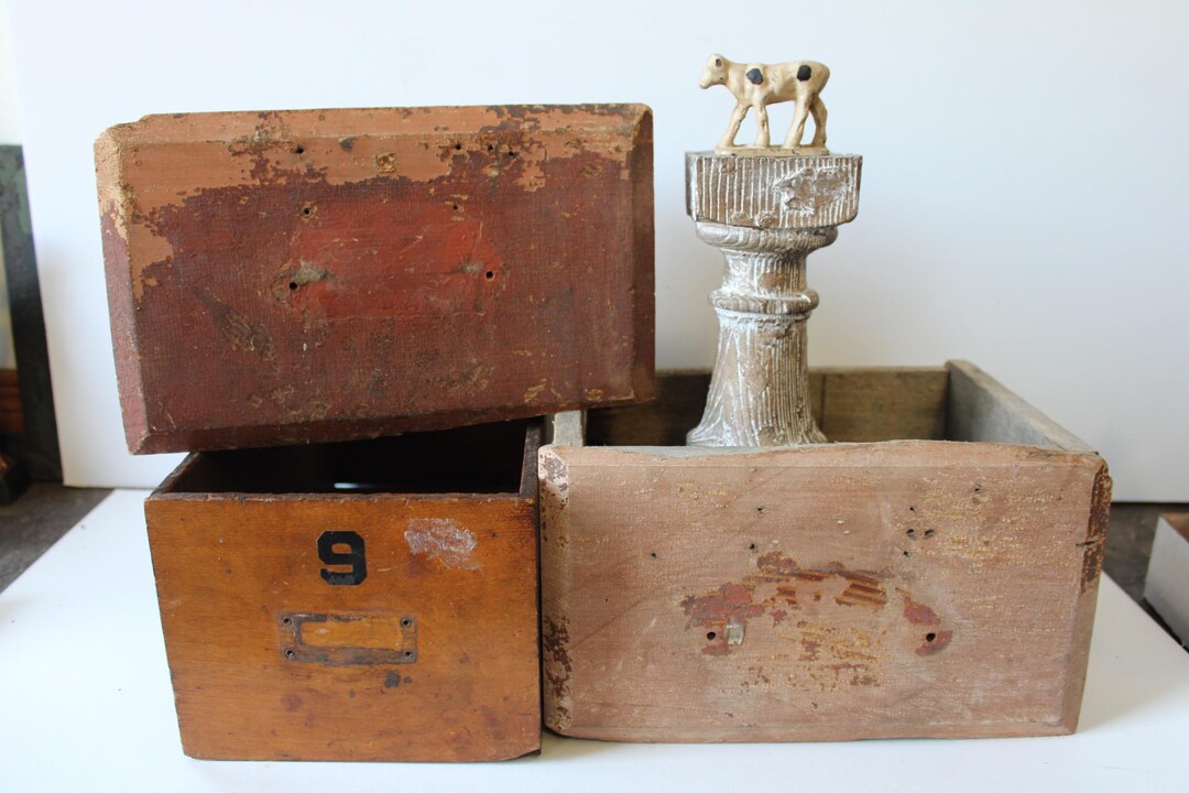Three Vintage Wood Boxes Drawers Aged Antique Storage Rustic Primitive ...