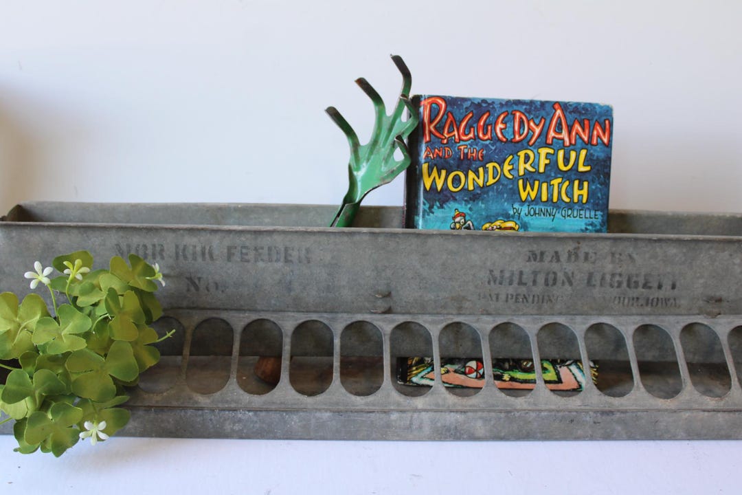 Large Vintage Galvanized Chicken Feeder Trough Milton Liggett Farm Barn ...