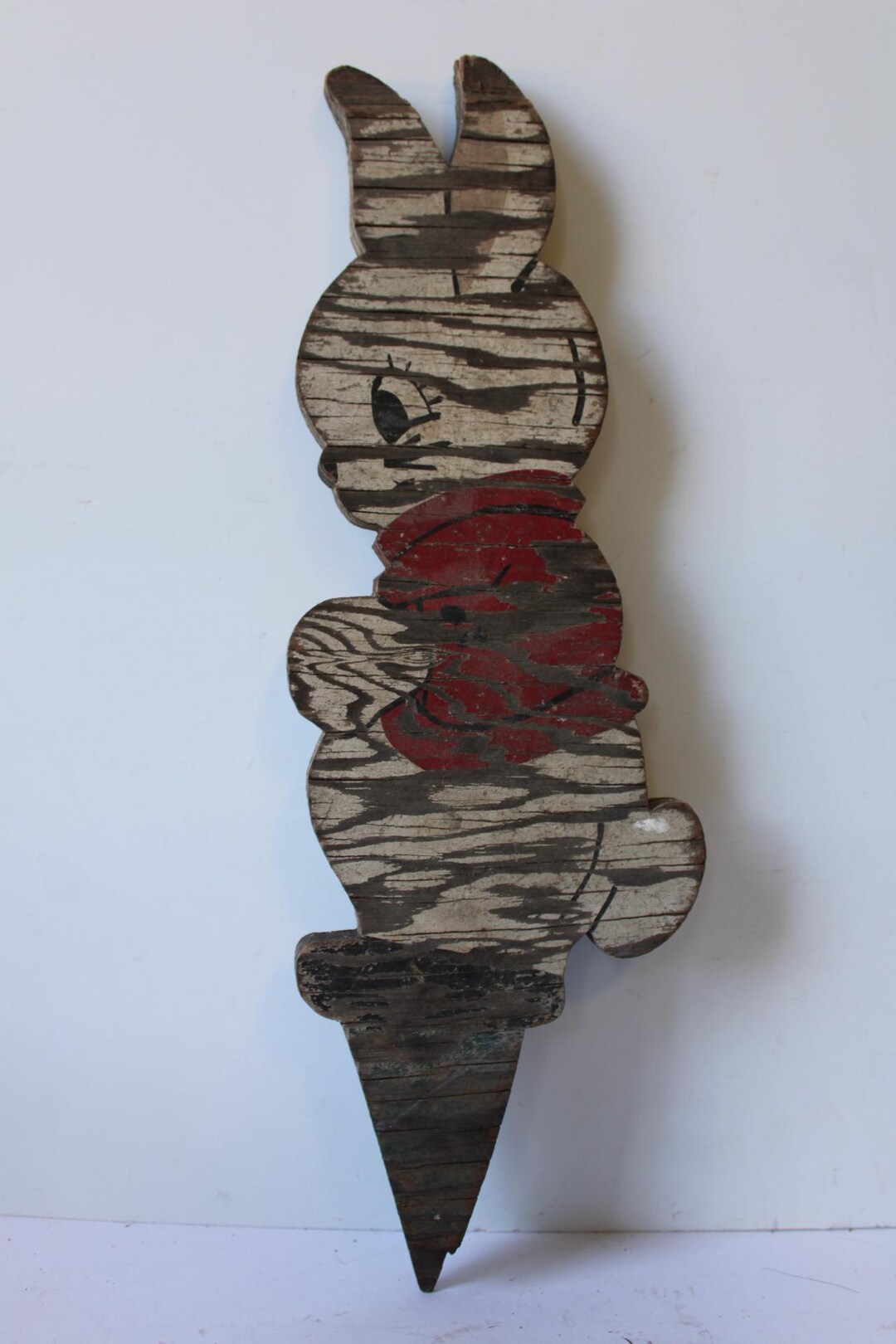 Vintage Rabbit Folk Art Wood Stake Garden Yard Home Ornamental Rustic ...