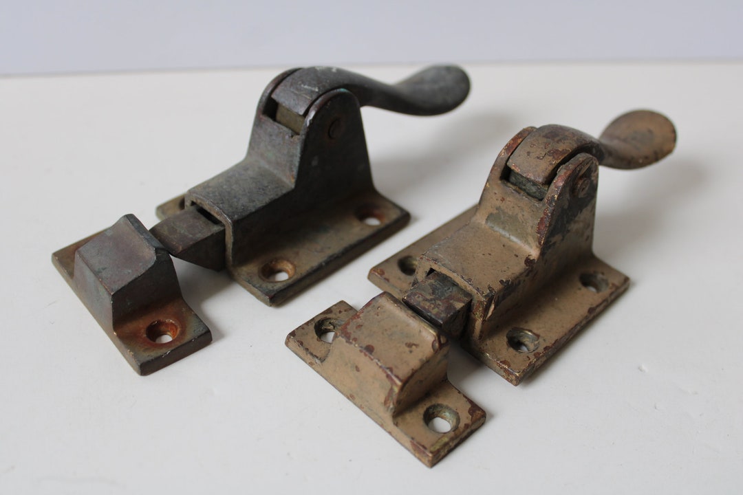 Two Antique Large Latches Aged Brass Vintage Hardware Restoration ...