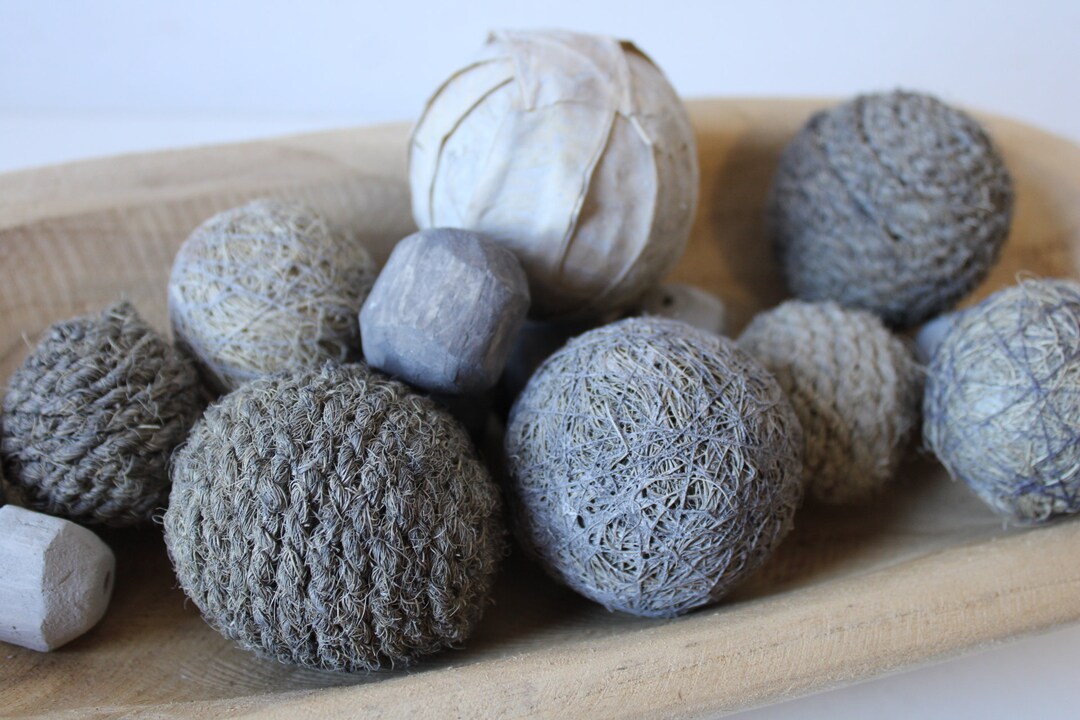 Gray Organic Balls Twine Natural Earth Tone Rustic Bowl Display Holiday ...