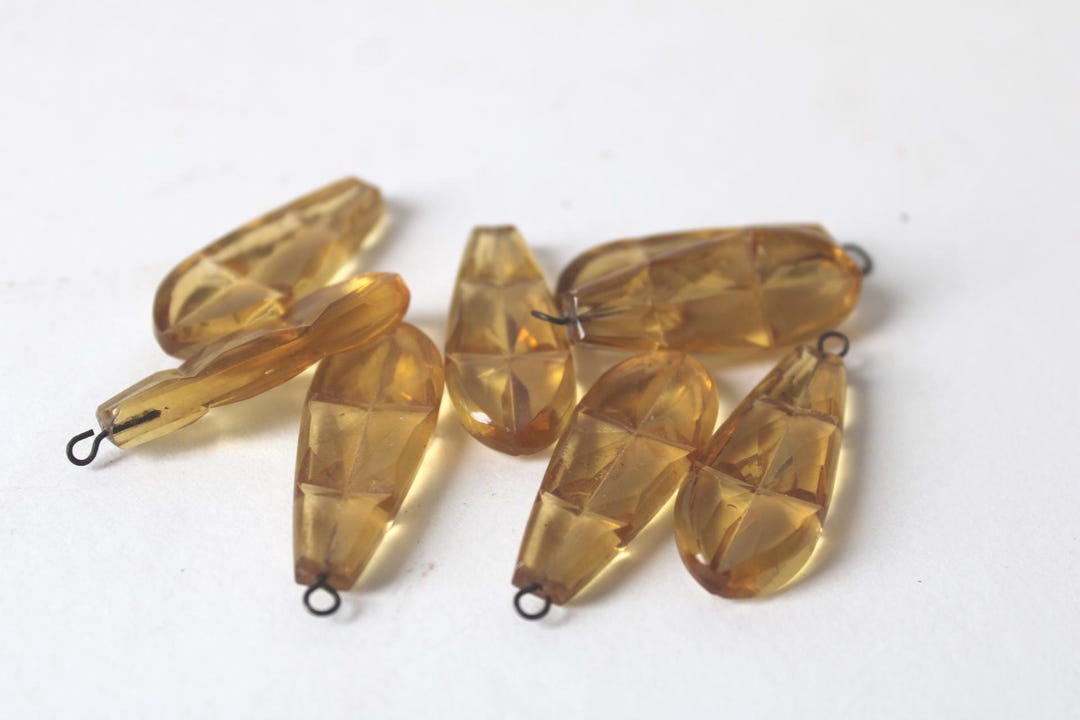 8 Vintage Amber Topaz Prisms Cut Glass Lighting Chandelier Supplies - Etsy