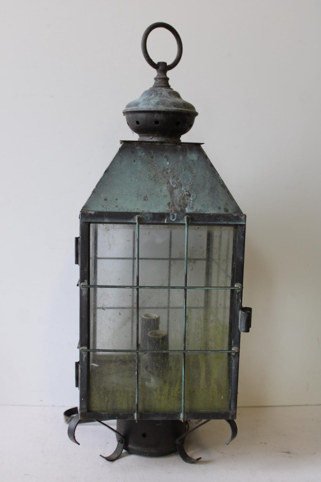 Vintage Lamp Post Top Light Fixture Aged Brass Architectural Salvage ...