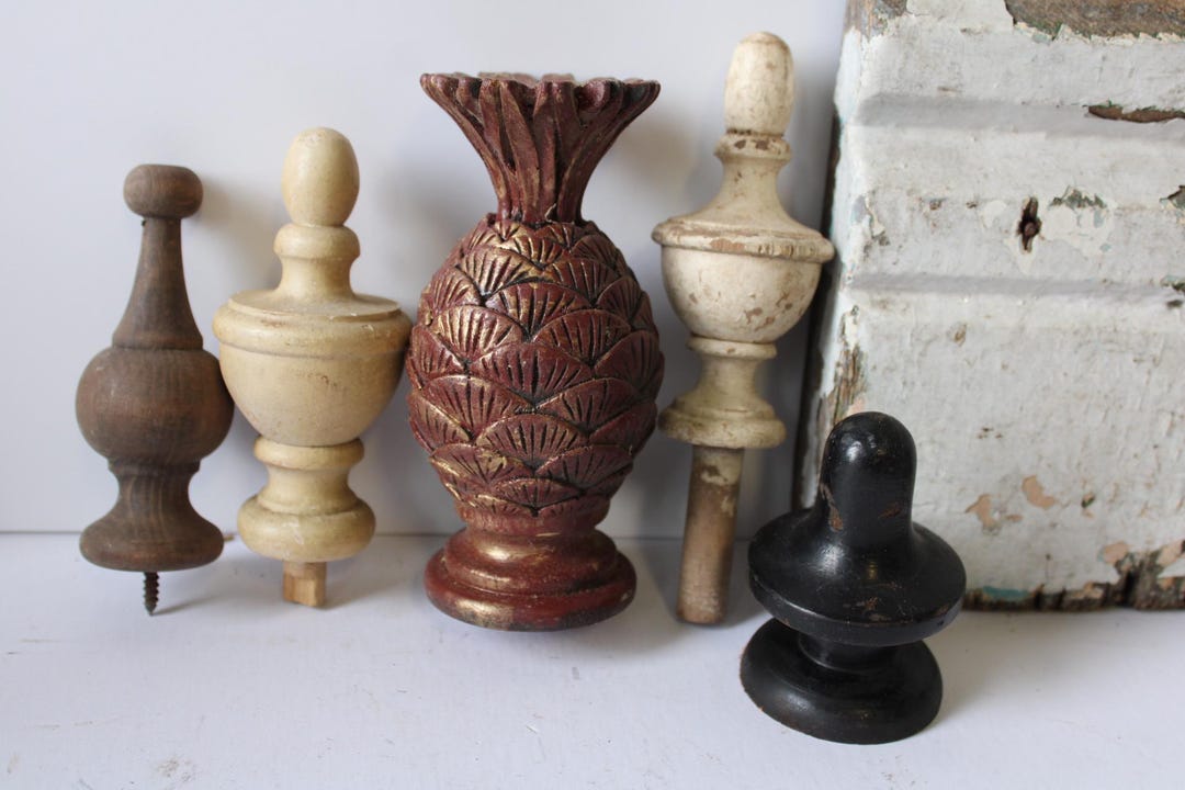 Five Vintage Finials Wood Variety Post Topper Architectural Salvage ...
