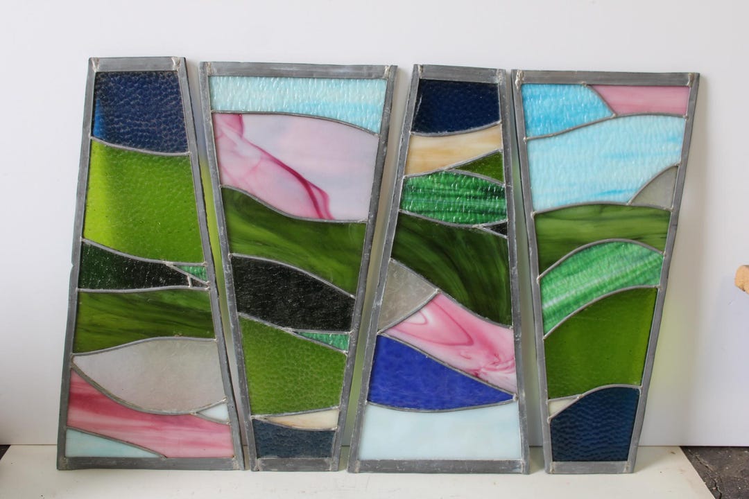 Four Vintage Stained Glass Panels Architectural Salvage Restoration ...