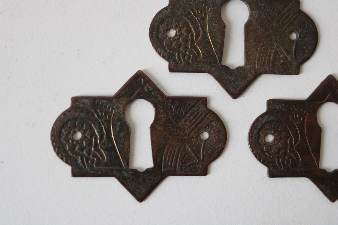 Lot 3 Antique Keyhole Plates Drawer Cabinet Skeleton Key Eastlake Aged ...