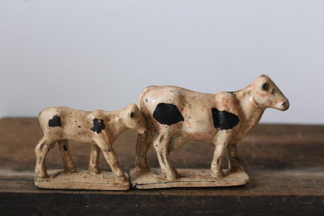 Two Vintage Miniature Toy Cow & Calf Holstein Auburn Rubber USA ...