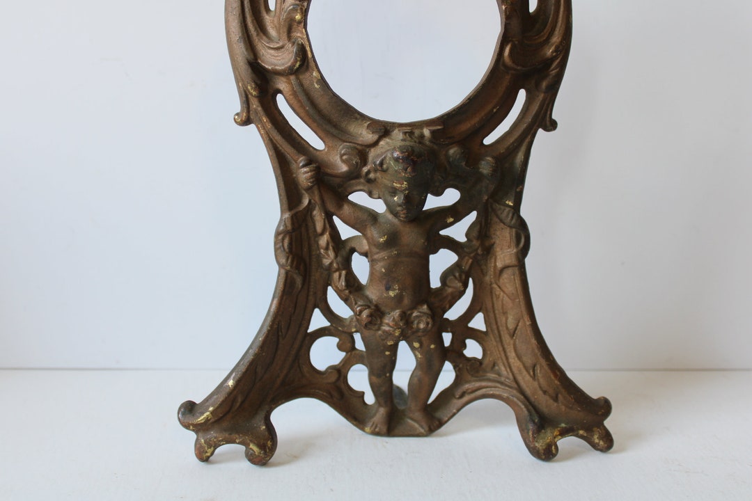 Antique Clock Frame Figural Cherub Child Pedestal Aged Gold Art Nouveau ...