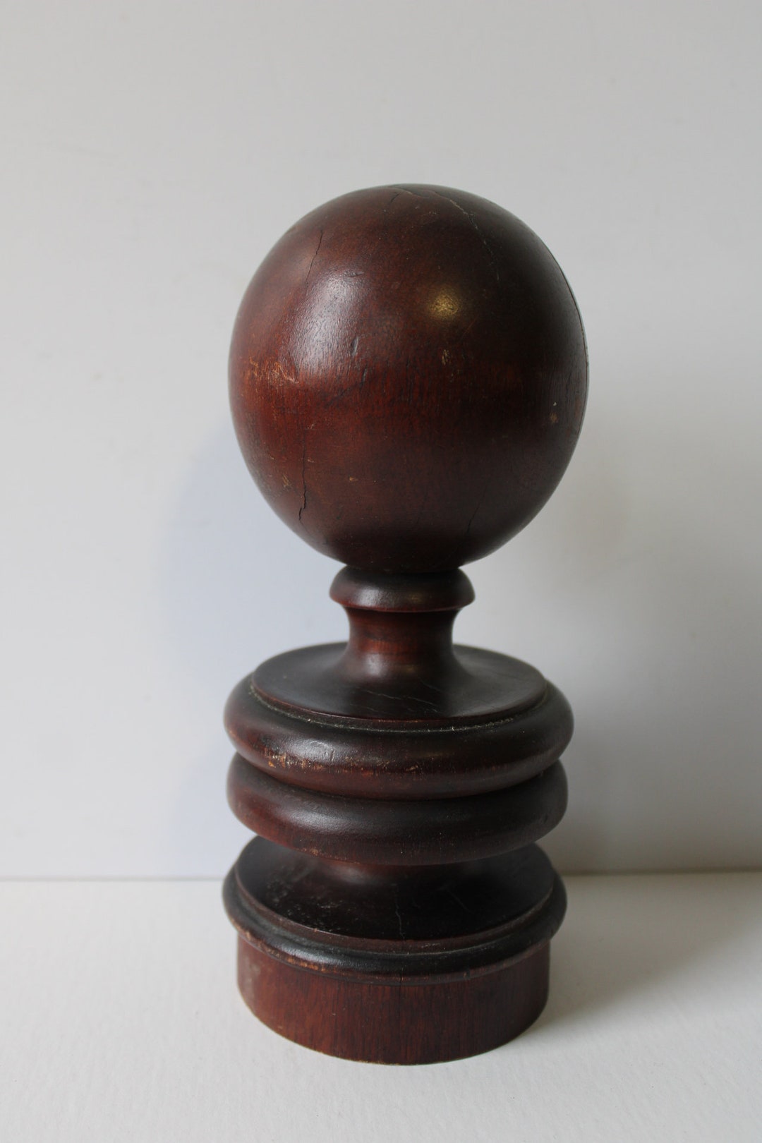 Antique Wood Finial Large Newel Post Topper Dark Wood Architectural ...