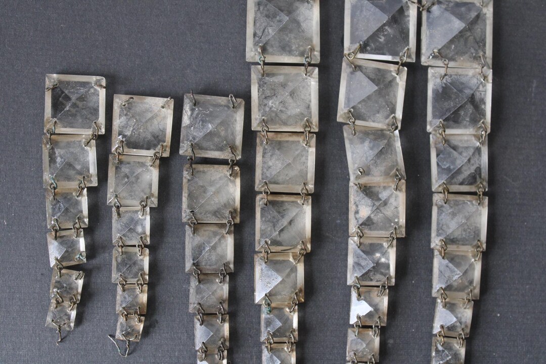Group 6 Strings Antique Square Prisms Glass Crystal Graduating Sizes ...