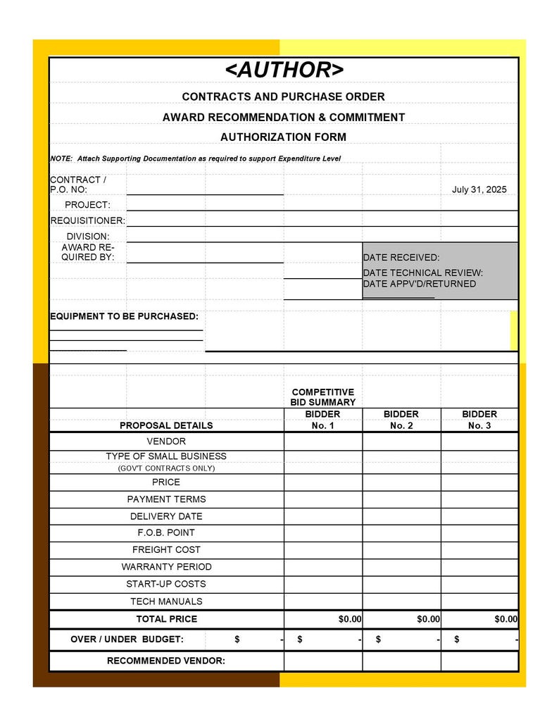 Excel Award Recommendation Template: Management Approval Form - Etsy