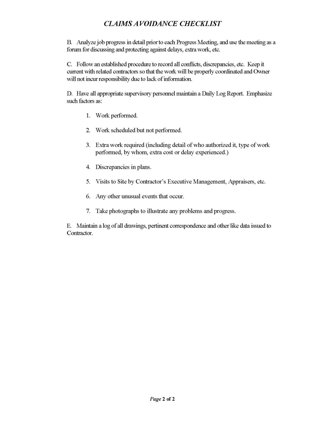 Construction Project Claims Avoidance Checklist Template - Etsy
