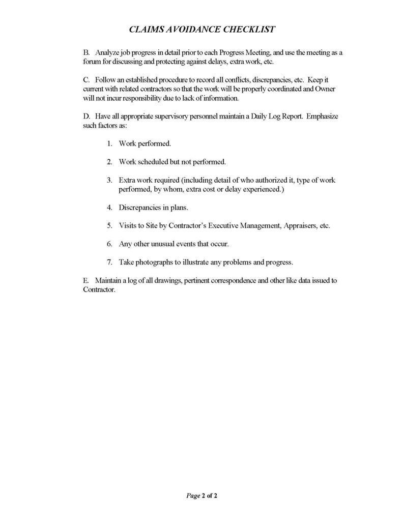 Construction Project Claims Avoidance Checklist Template - Etsy