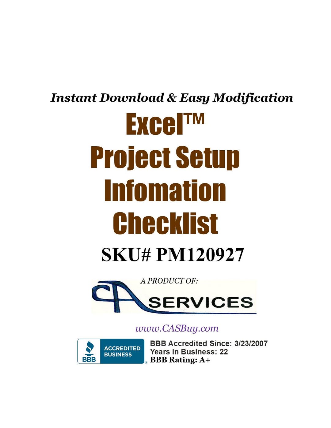 Excel Project Checklist Template: Basic Project Information - Etsy