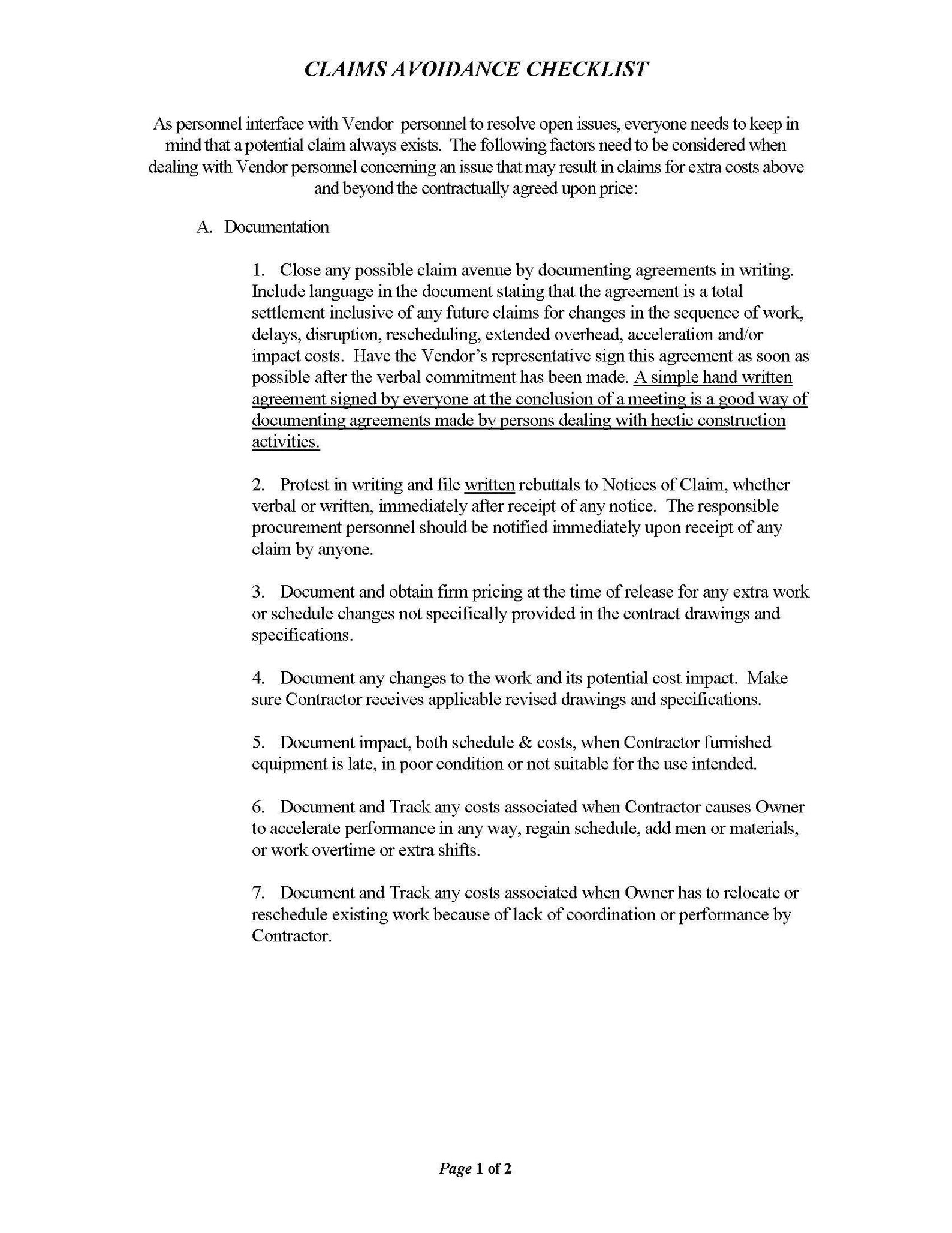 Construction Project Claims Avoidance Checklist Template - Etsy