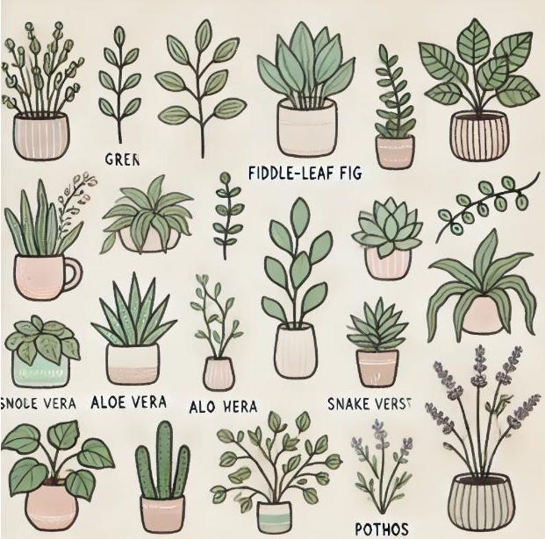 Cute, Minimalistic Plant Digital Prints to Use for Crafts and or Wall ...