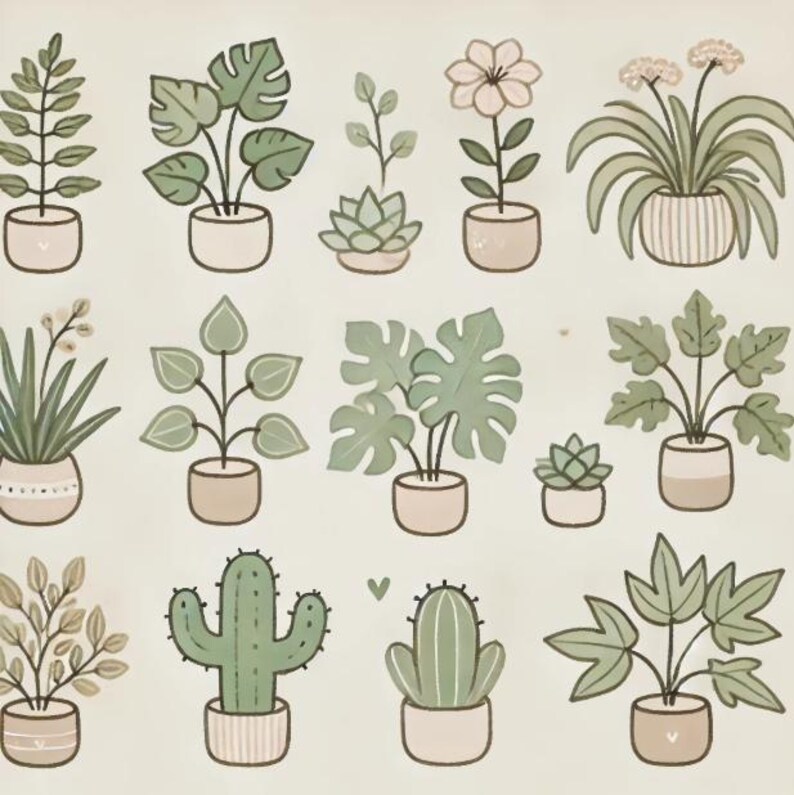 Cute, Minimalistic Plant Digital Prints to Use for Crafts and or Wall ...