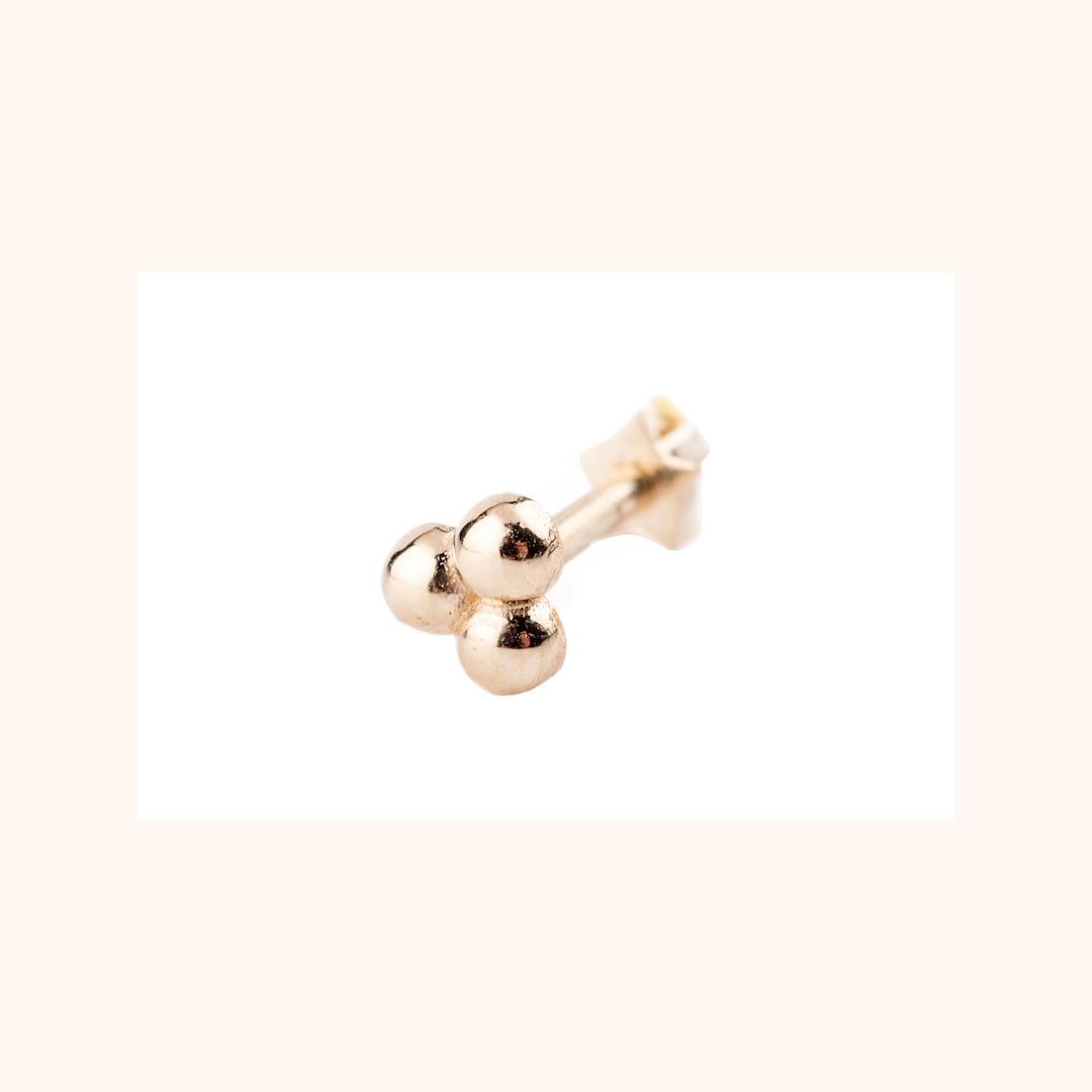 14K Solid Gold Triple Dot Piercing, Minimalist Trio Piercing, Helix ...