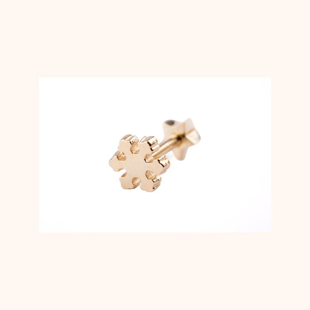 14K Gold Snowflake Piercing, Solid Gold Snowflake Stud, 14K Snowflake ...