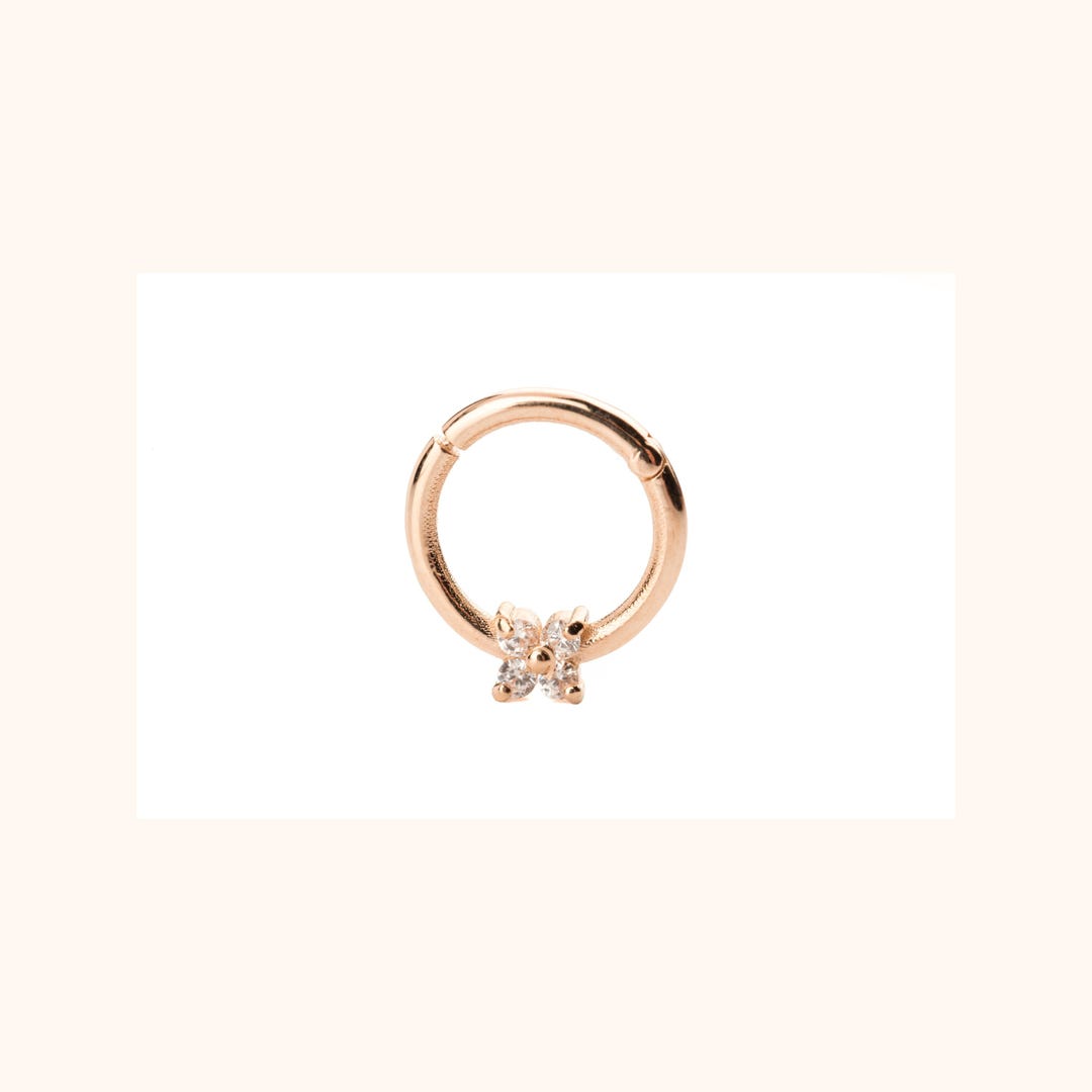 14K Solid Gold Flower Helix Piercing, Dainty CZ Hoop Piercing, Helix ...